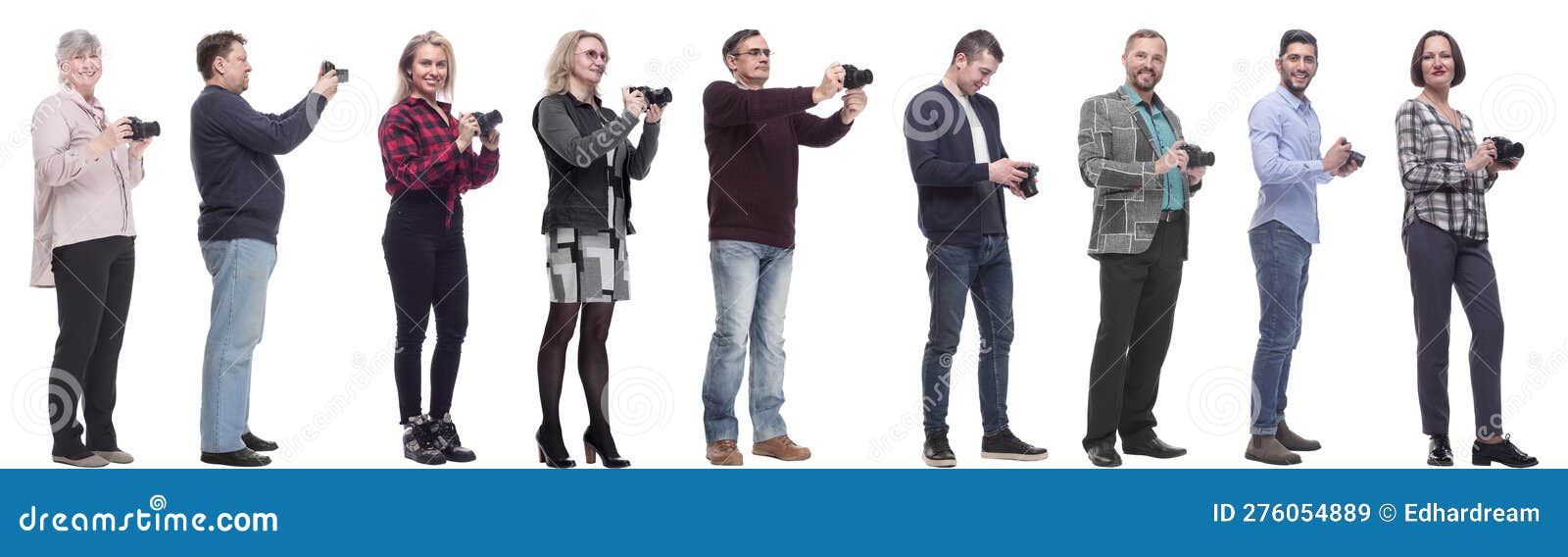 Collage of Group of Photographers in Profile Isolated Stock Image ...
