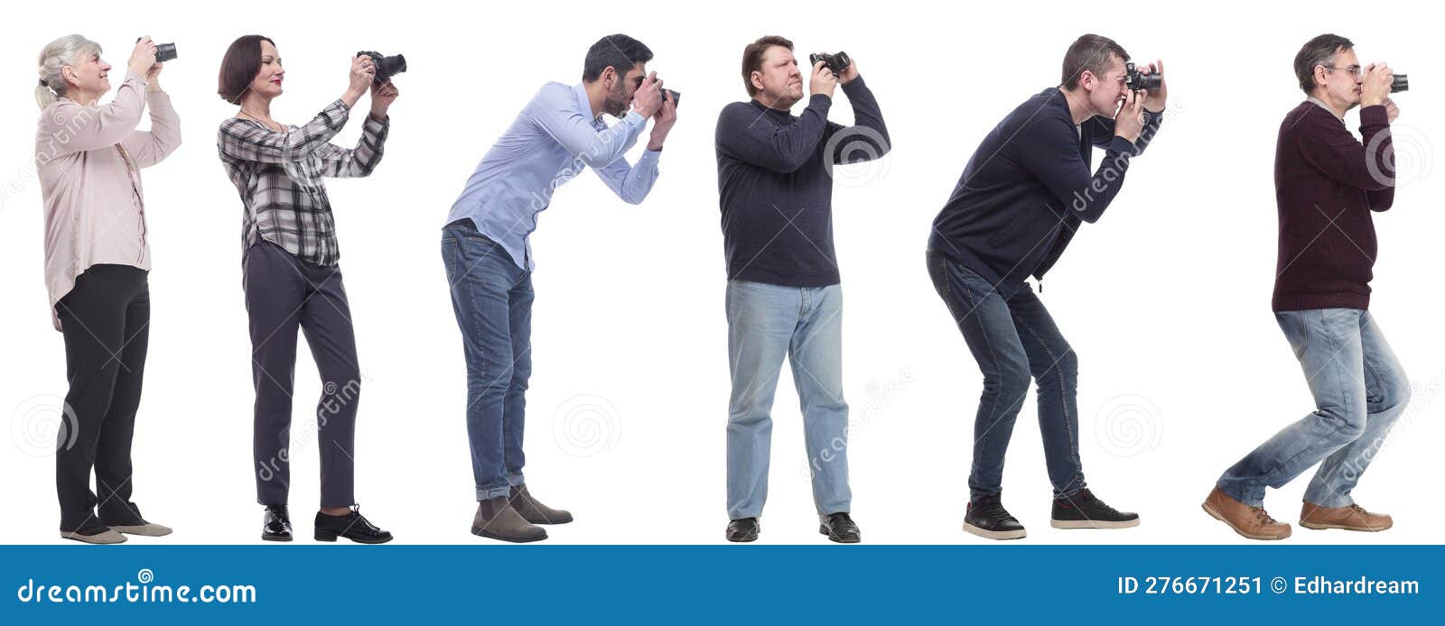 Collage of Group of Photographers in Profile Isolated Stock Image ...