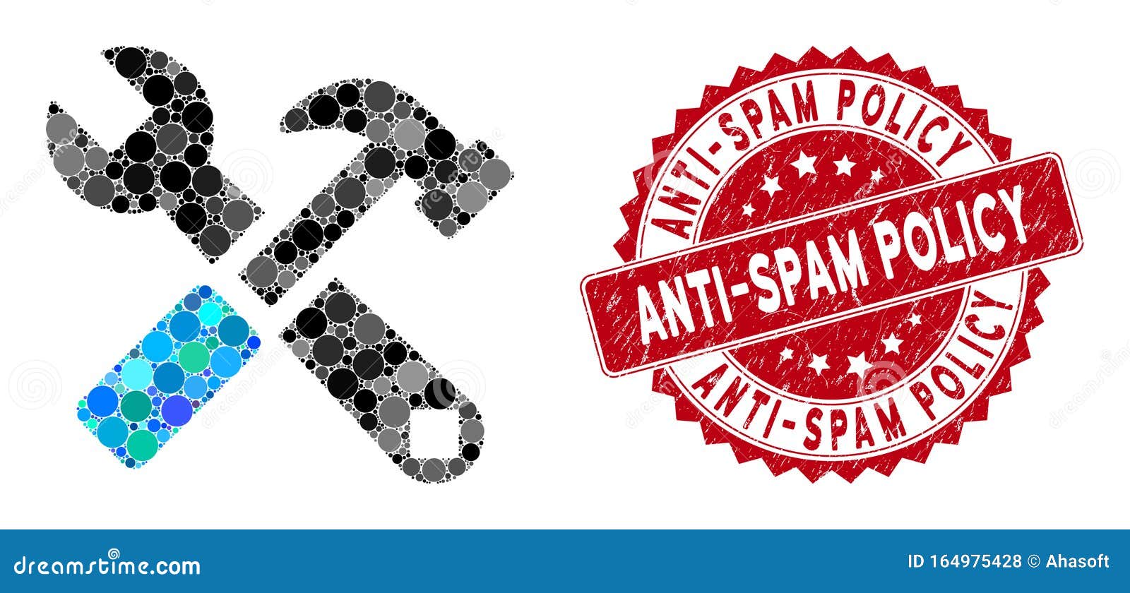 Collage Hammer and Wrench with Textured Anti-Spam Policy Seal Stock ... Collage Hammer and Wrench with Textured Anti-Spam Policy Seal Stock ...