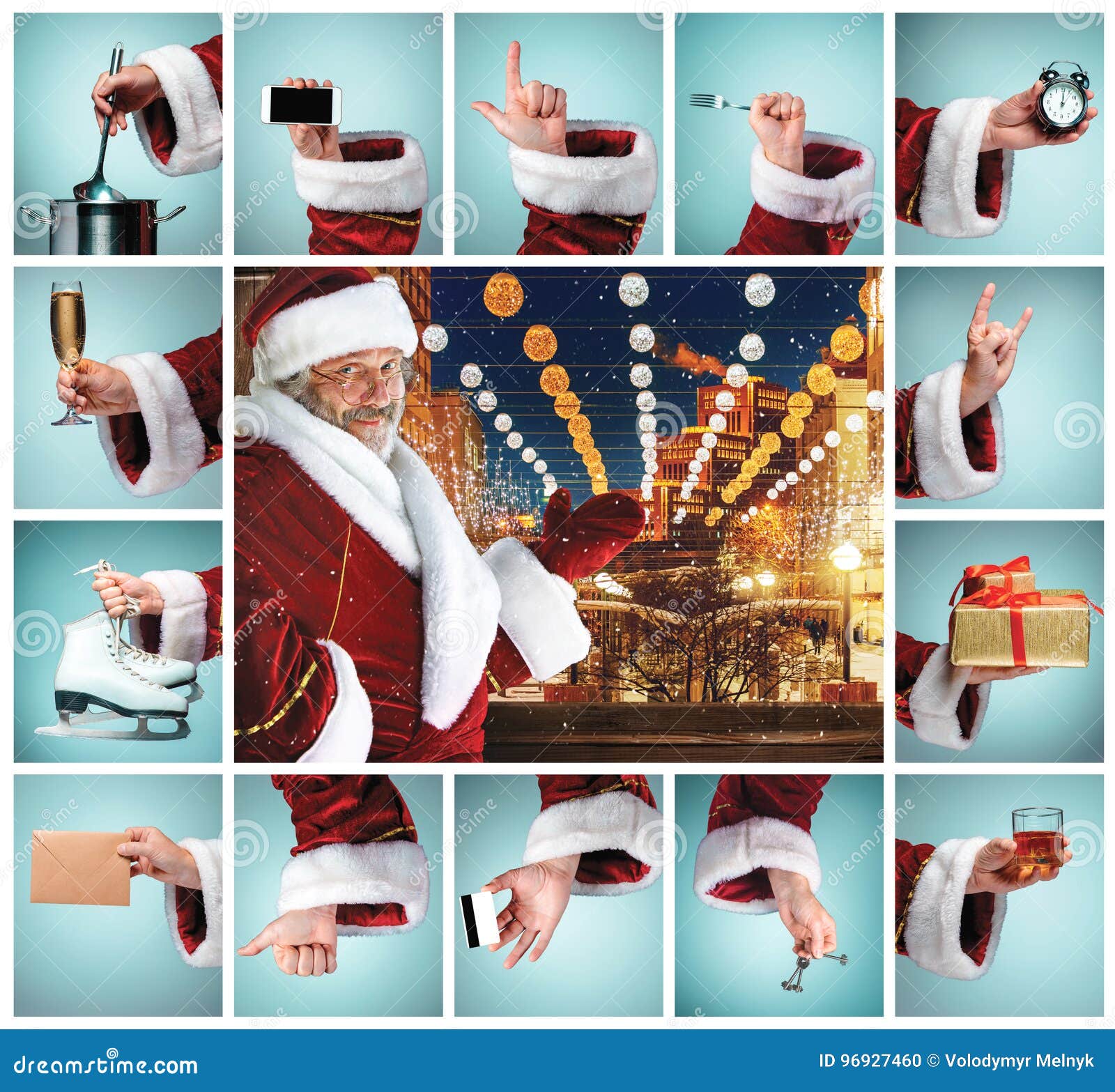 The Collage from Hand in Costume Santa Claus Stock Photo - Image of ...