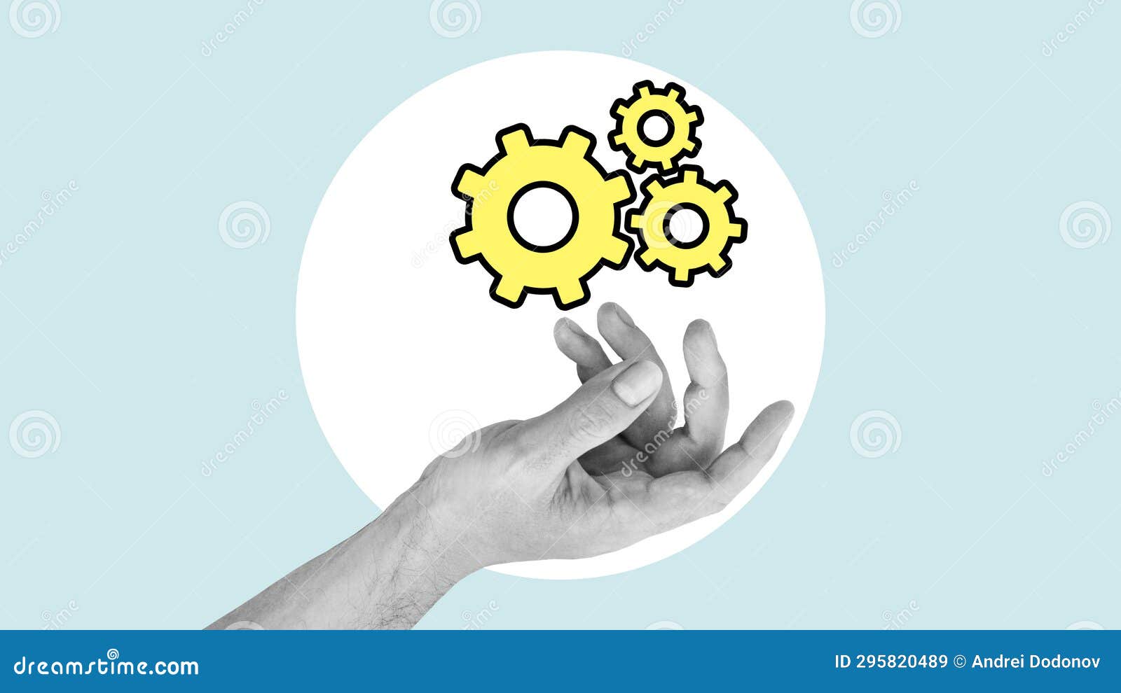 Collage with Hand with Gears Which is Symbolizing Efficient Business ...