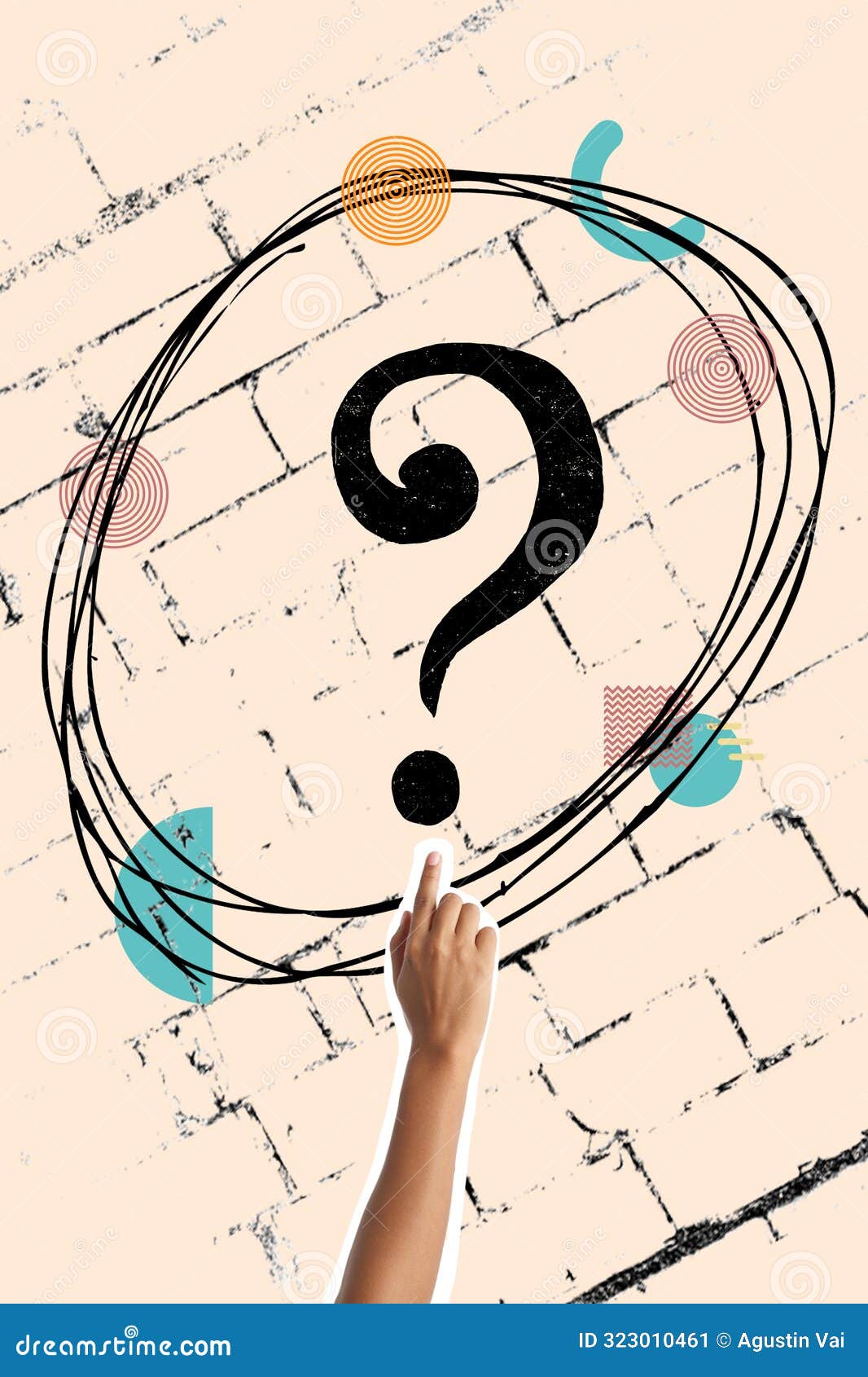 Collage of a Hand Pointing a Question Mark on a Bricks Wall in the ...