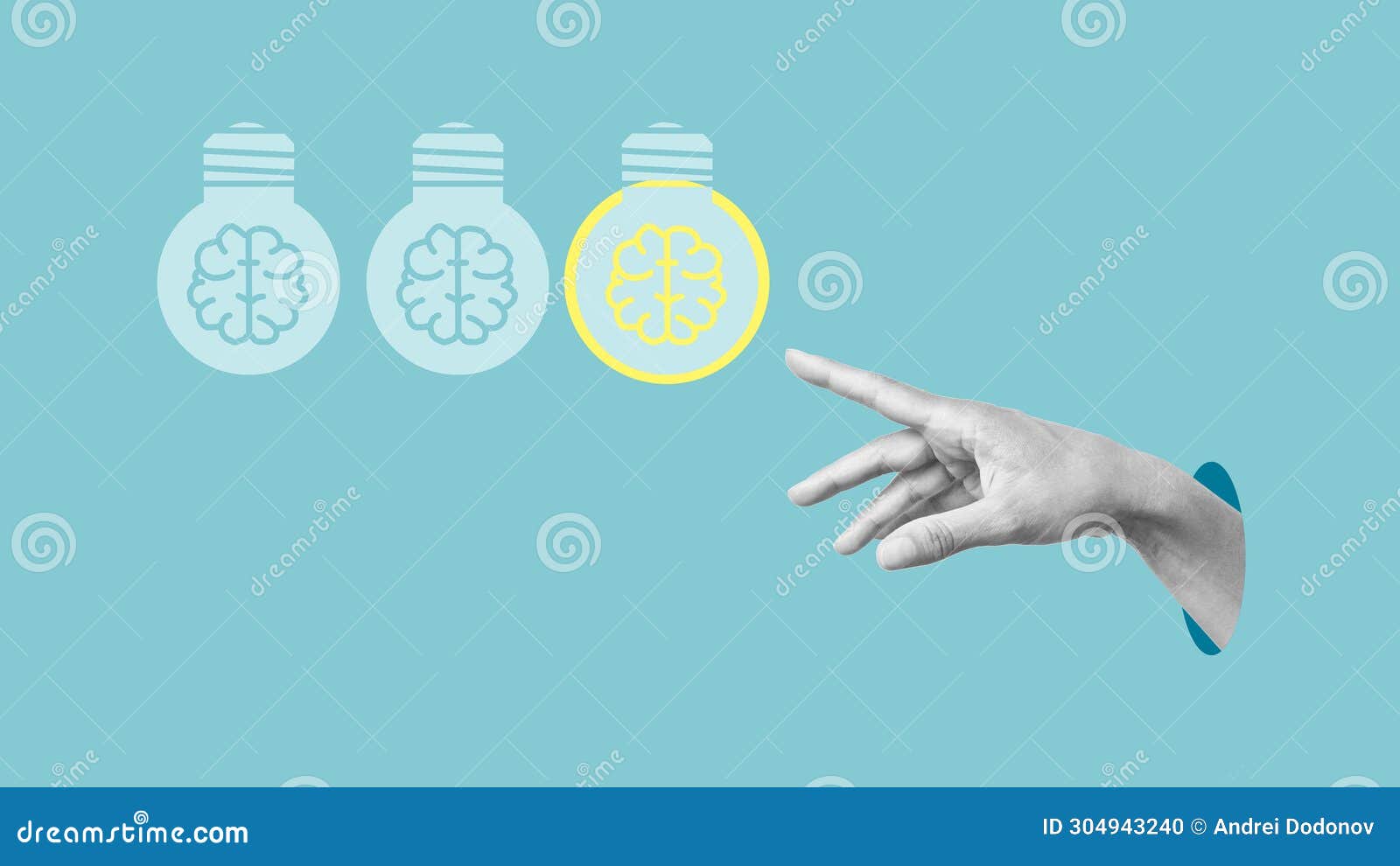 Collage with the Hand Touching Light Bulbs, New Ideas with Innovative ...