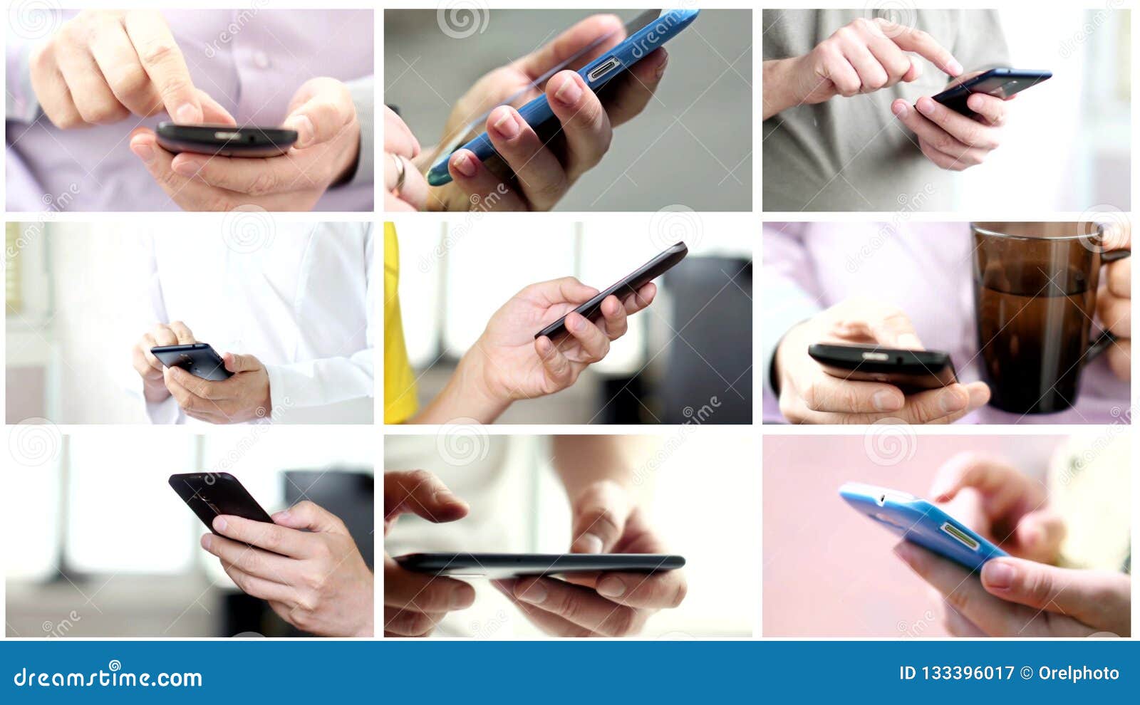 Collage of Hand Using Modern Touchscreen Smart Phone Stock Image ...
