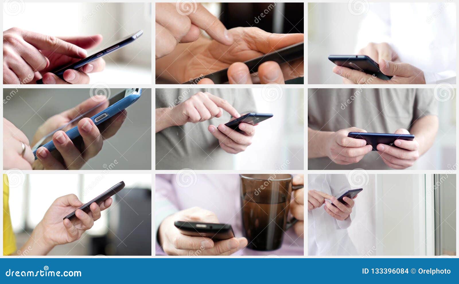 Collage of Hand Using Modern Touchscreen Smart Phone Stock Photo ...