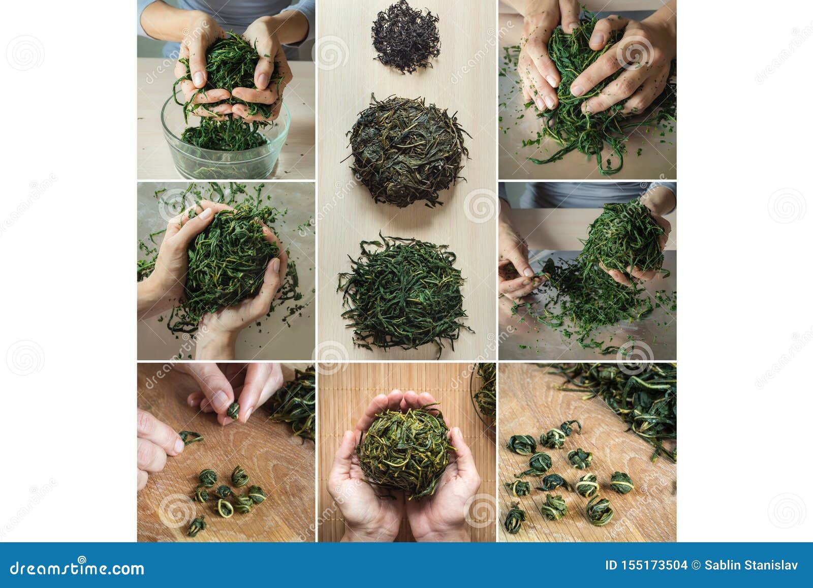 Collage with Handmade Fermented Green Tea. Stock Photo - Image of leaf ...