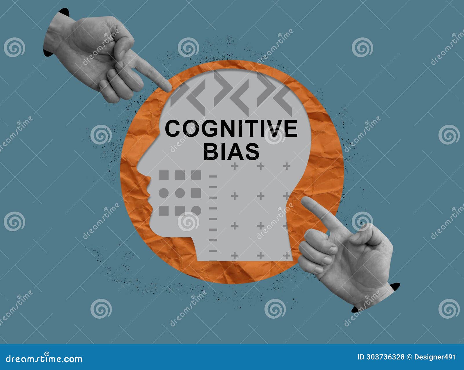 Collage with Hands Pointing at the Inscription Cognitive Bias. Stock ...