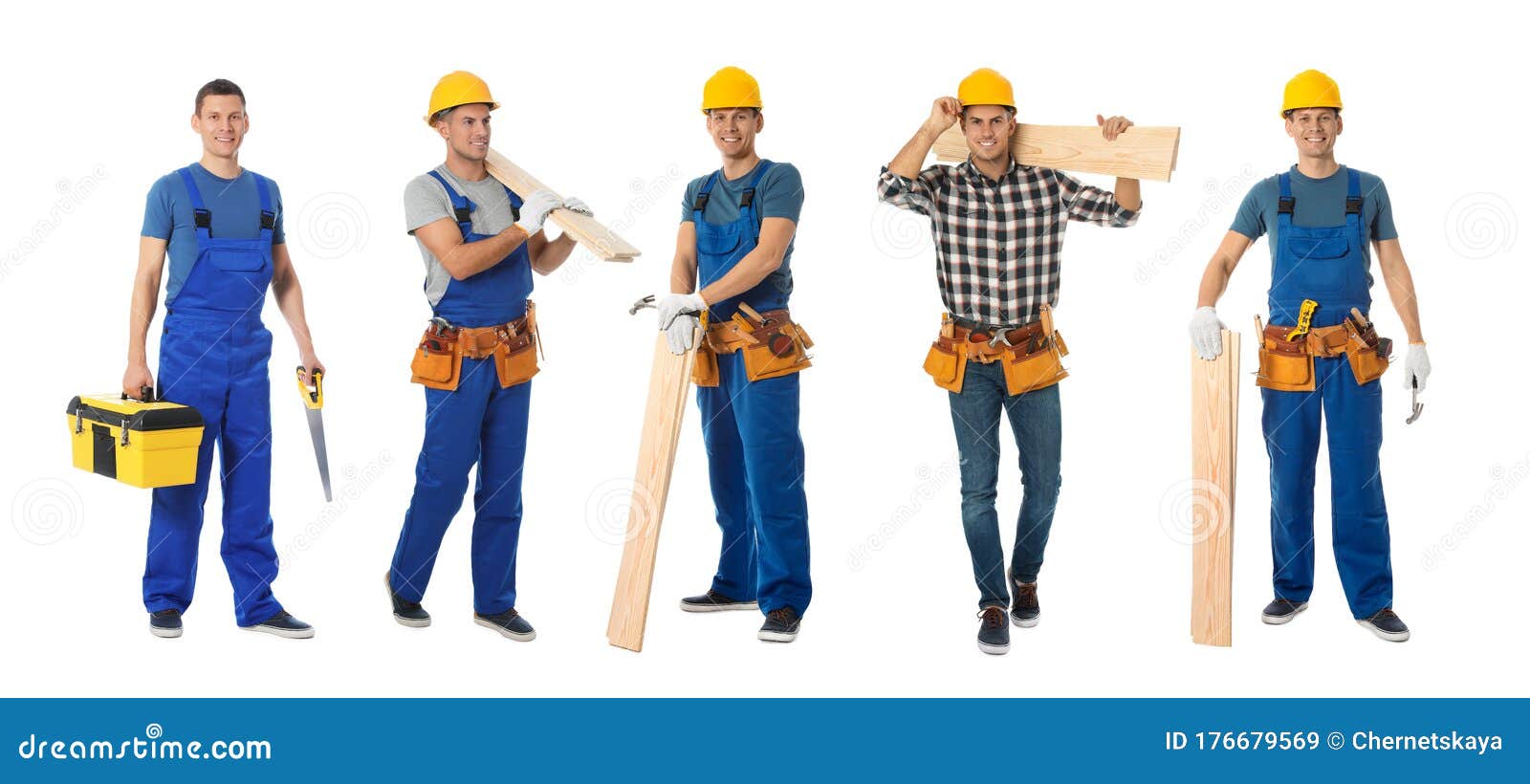 Collage of Handsome Carpenters on Background Stock Image - Image of ...