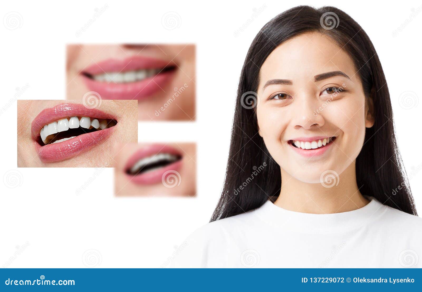 Collage Of Healthy Smiling People Beautiful Asian Young Woman With