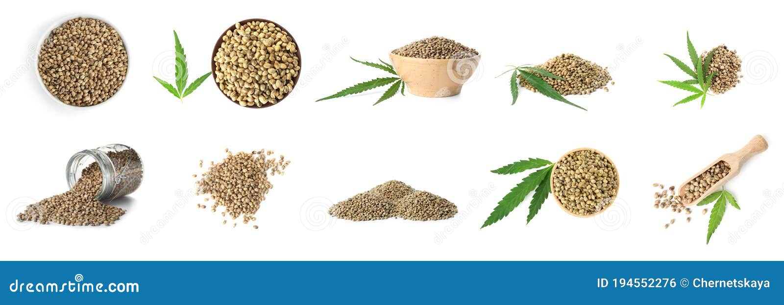 Collage with Hemp Seeds on Background, Banner Design Stock Photo ...
