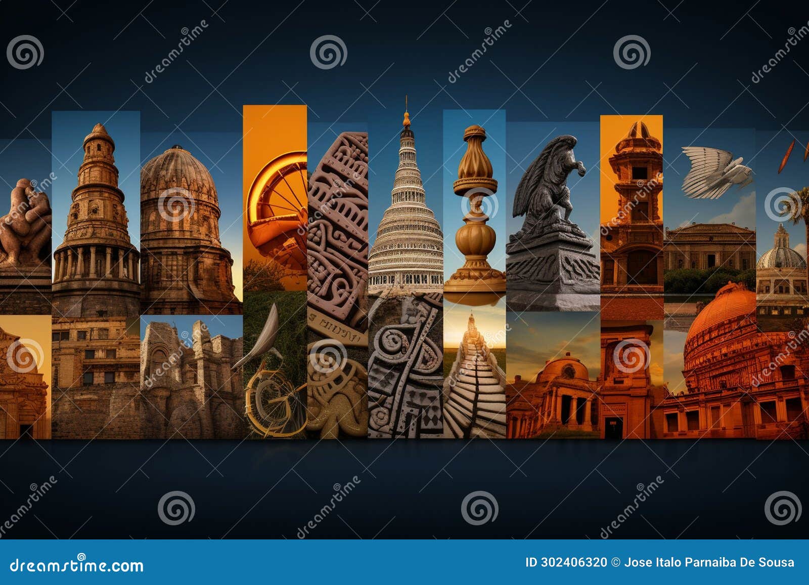 Collage With Landmarks Country A Collage With Horse Riders And Photos ...