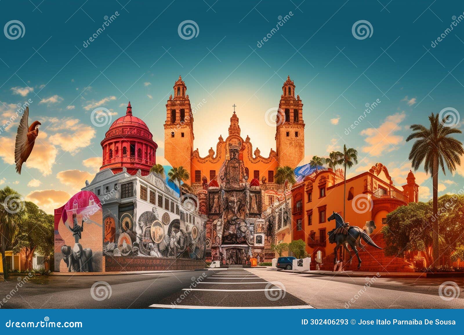 Collage of Iconic Hispanic Landmarks and Stock Illustration ...