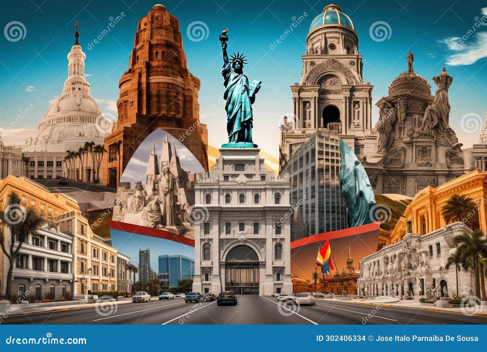 Collage With Landmarks Country A Collage With Horse Riders And Photos ...