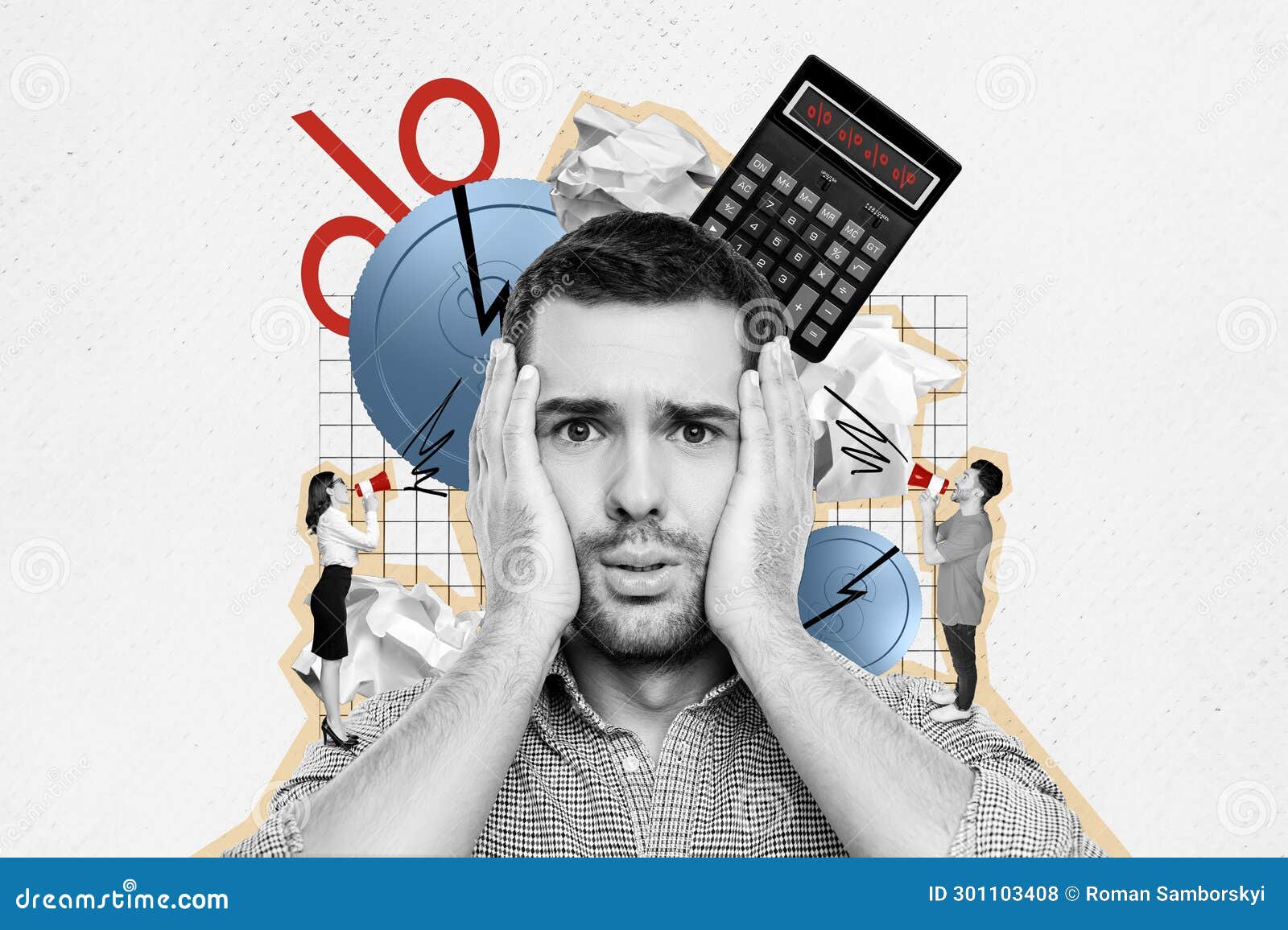 Collage Illustration Creative Picture Poster Stressed Panic Businessman ...