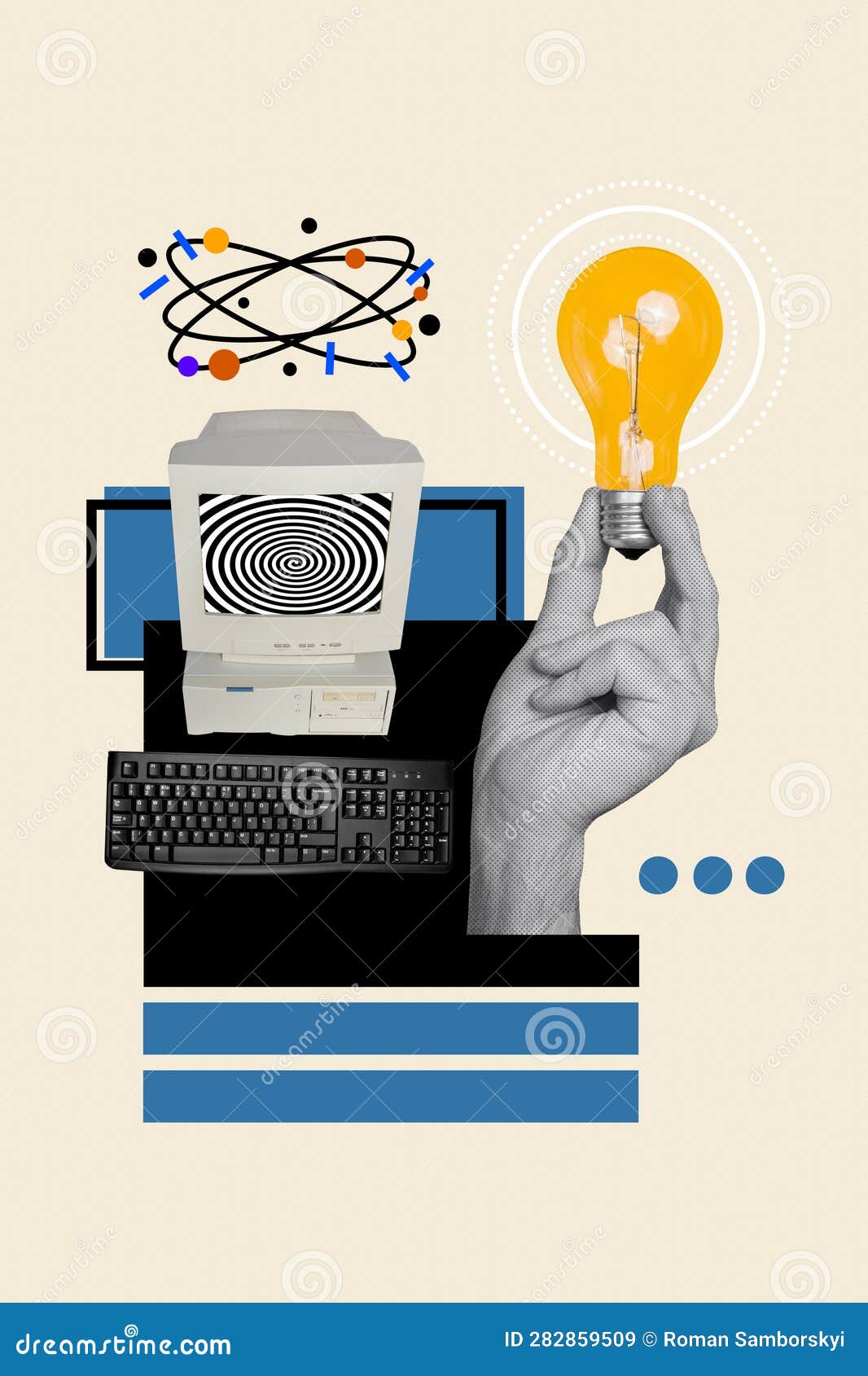 Collage Illustration Metaphor of Hypnosis Computer Display Genius ...