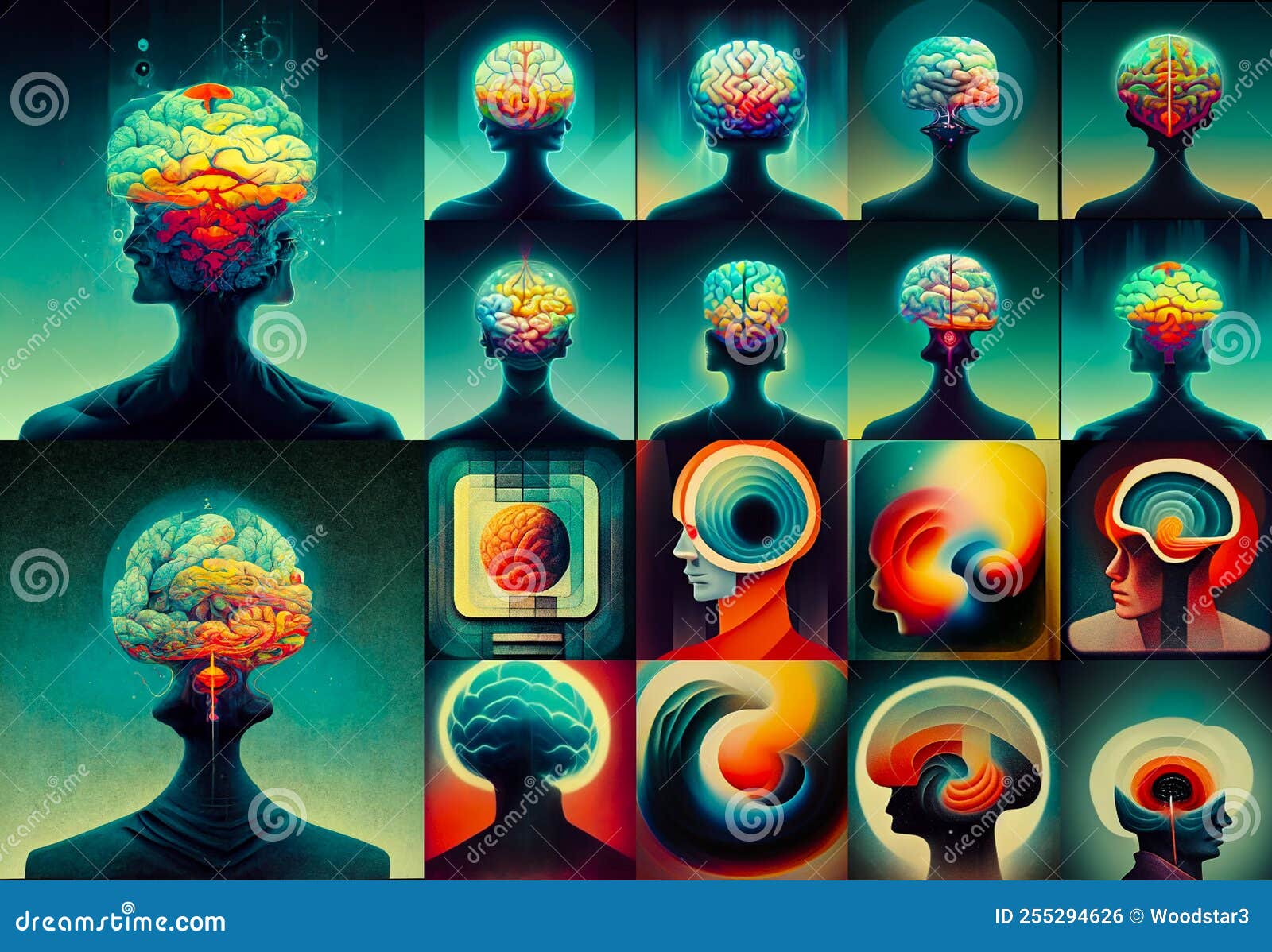 Collage of Illustrations of the Human Brain Stock Illustration ...
