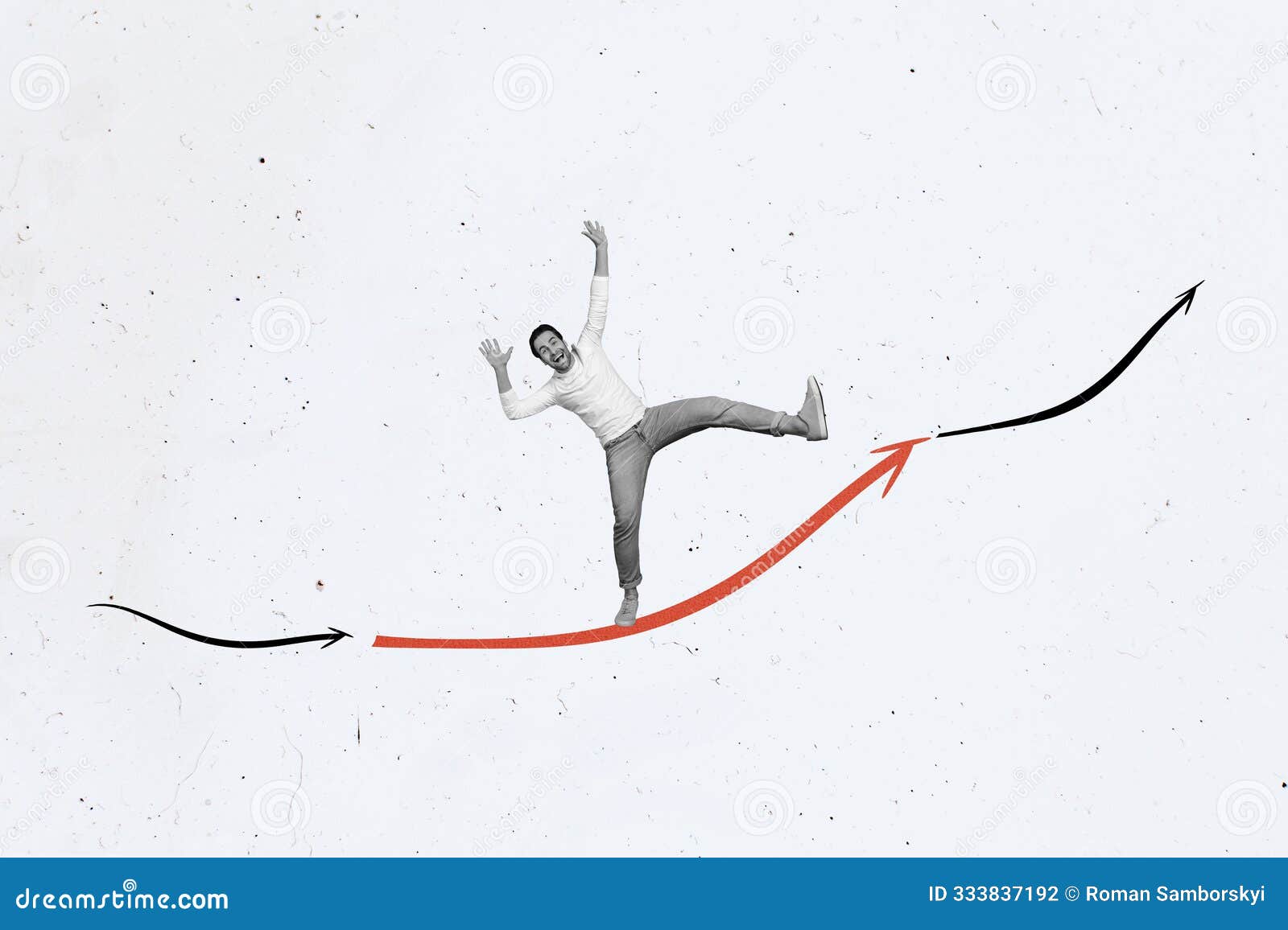 Collage Image Artwork of Cheerful Positive Glad Man Balancing Arrow ...