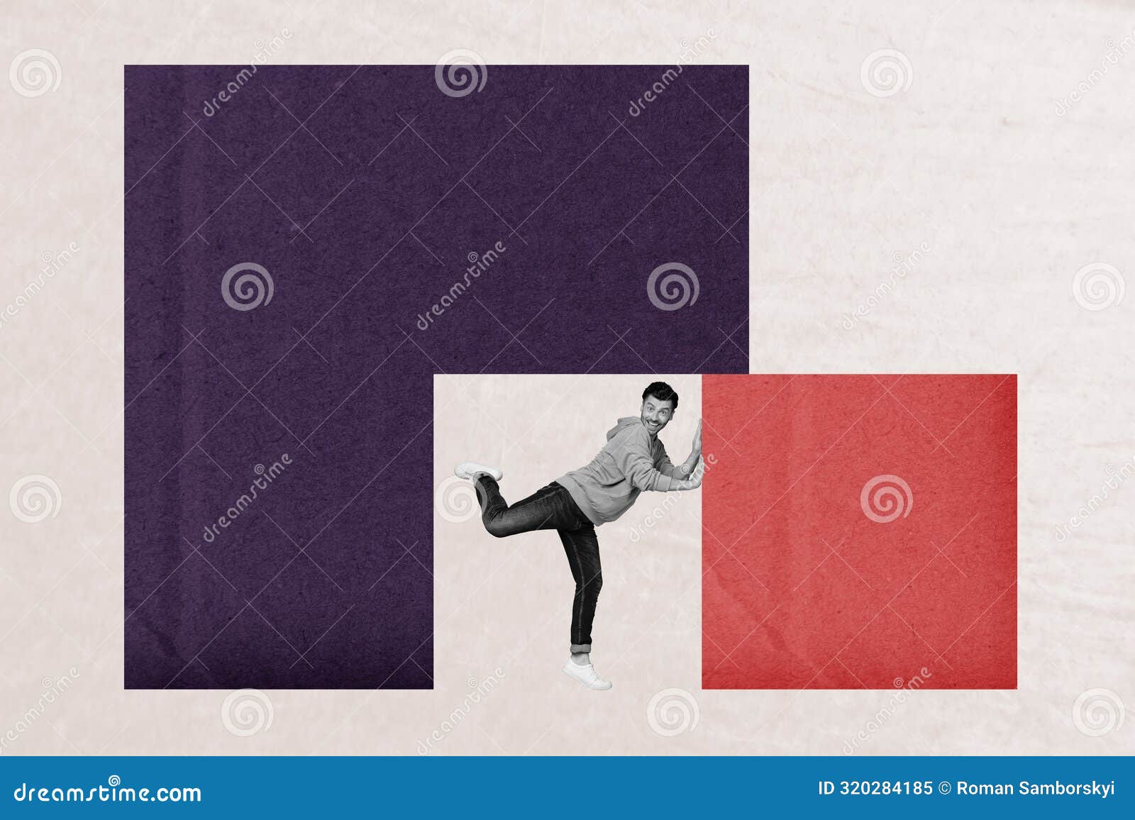 Collage Image Artwork of Crazy Funny Guy Push Heavy Object Work Hard ...