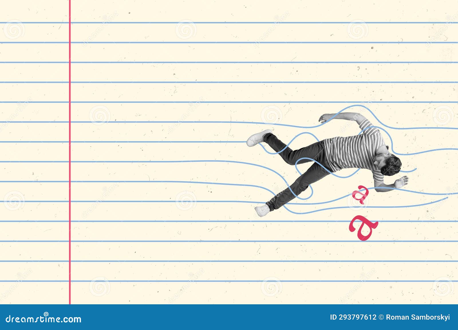 Collage Image of Black White Effect Mini Guy Trapped between Striped ...