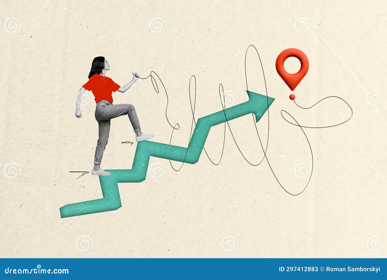 Collage Image of Determined Black White Effect Girl Hold String ...