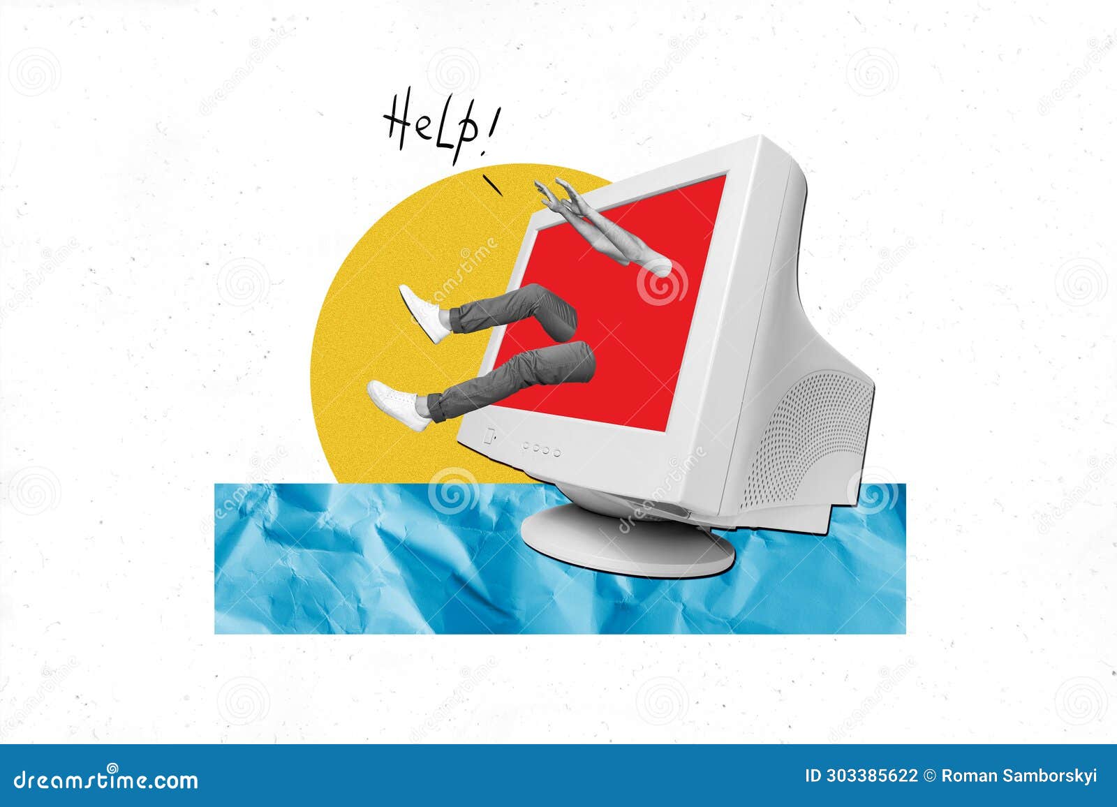 Collage Image Picture of Afraid Man Asking and Screaming for Help Him ...