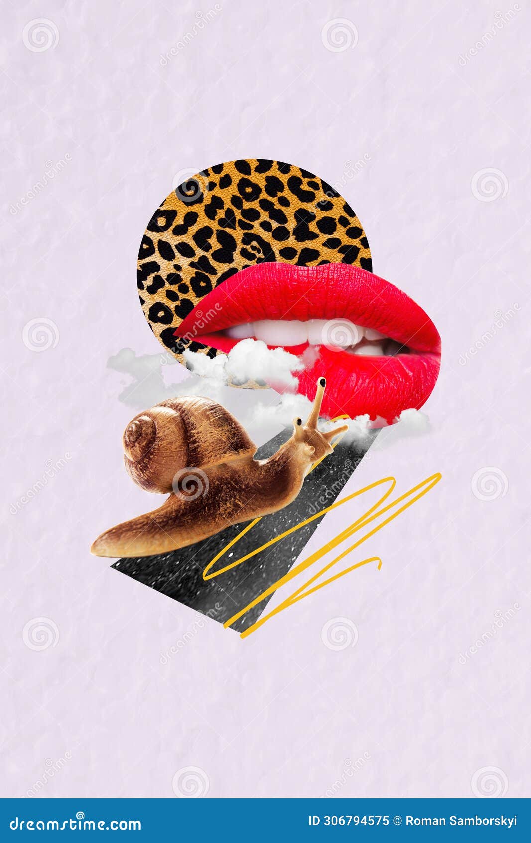 Collage Image Picture of Tempting Alluring Red Lips Crawling Snail ...