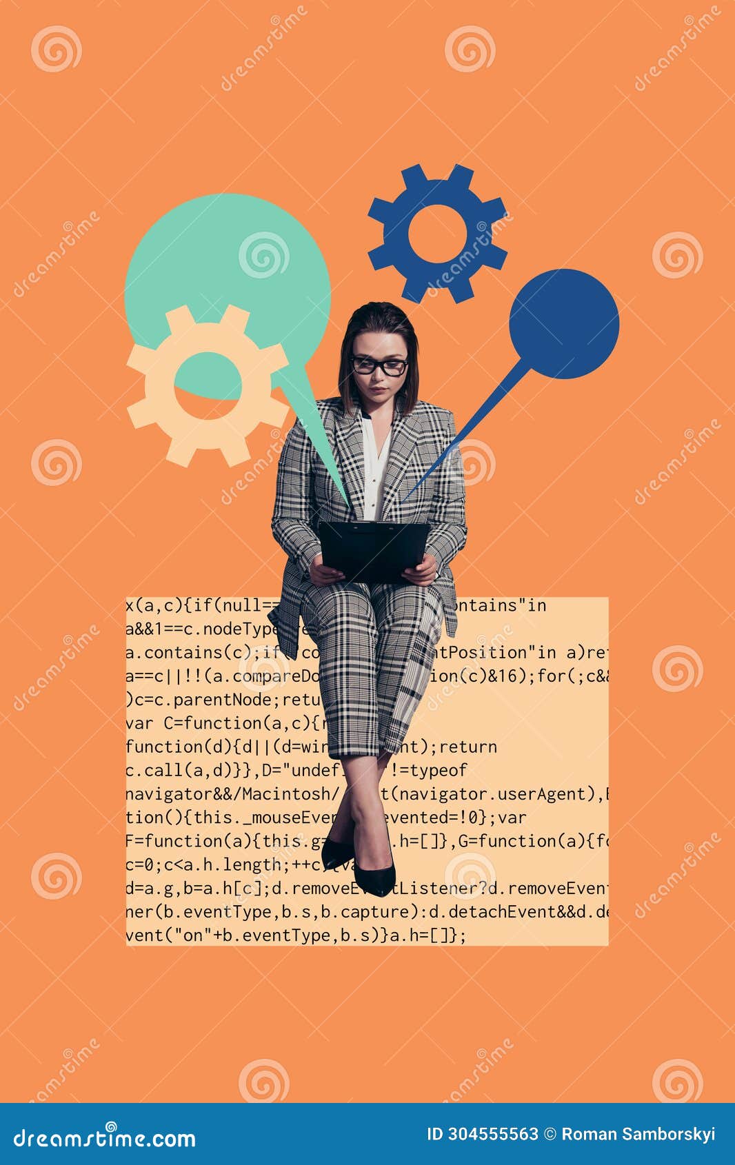 Collage Image Retro Sketch of Worker Girl Manager Programmer Data ...