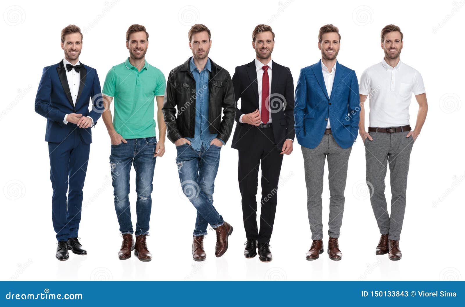Collage of Same Young Positive Man Posing in Different Outfits Stock ...