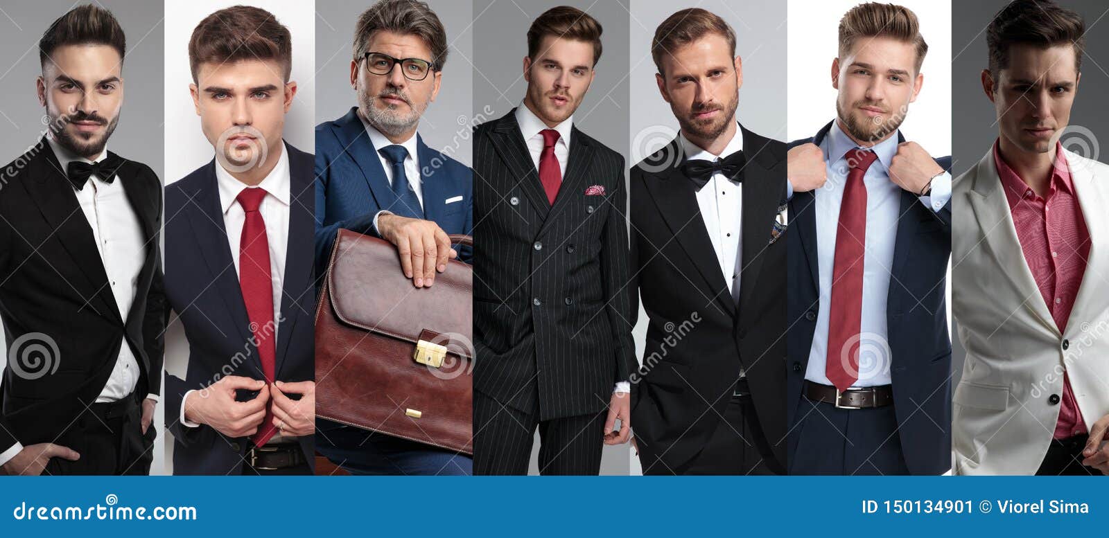 Collage Image of Seven Elegant Men Wearing Suits Stock Image - Image of ...