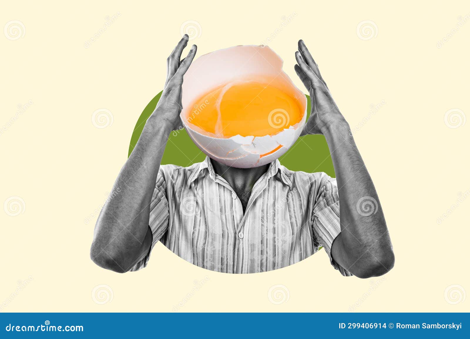 Collage Image Sketch of Upset Man Two Hands Touching Face Egg instead ...