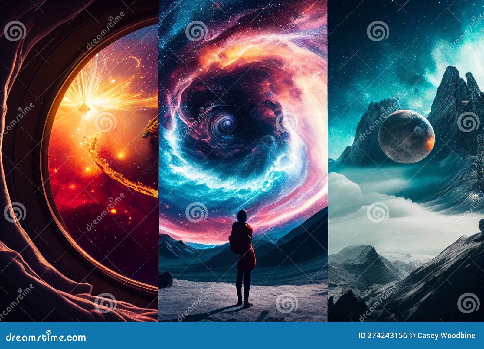 Collage Image of Three Different Cosmic Space Scenes. Generative AI ...
