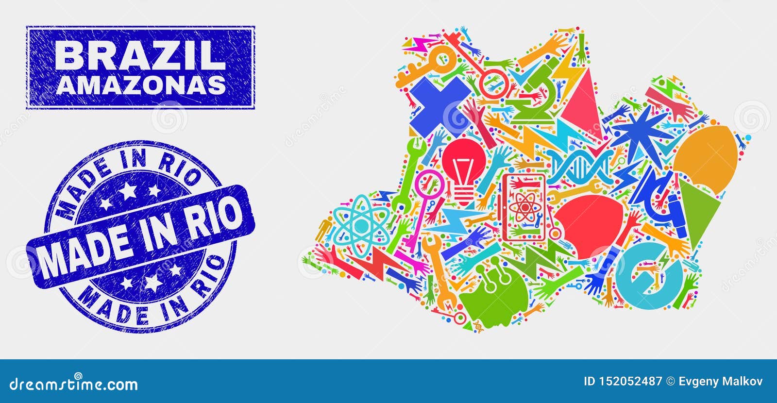 Collage Industrial Amazonas State Map and Grunge Made in Rio Seal Stock ...