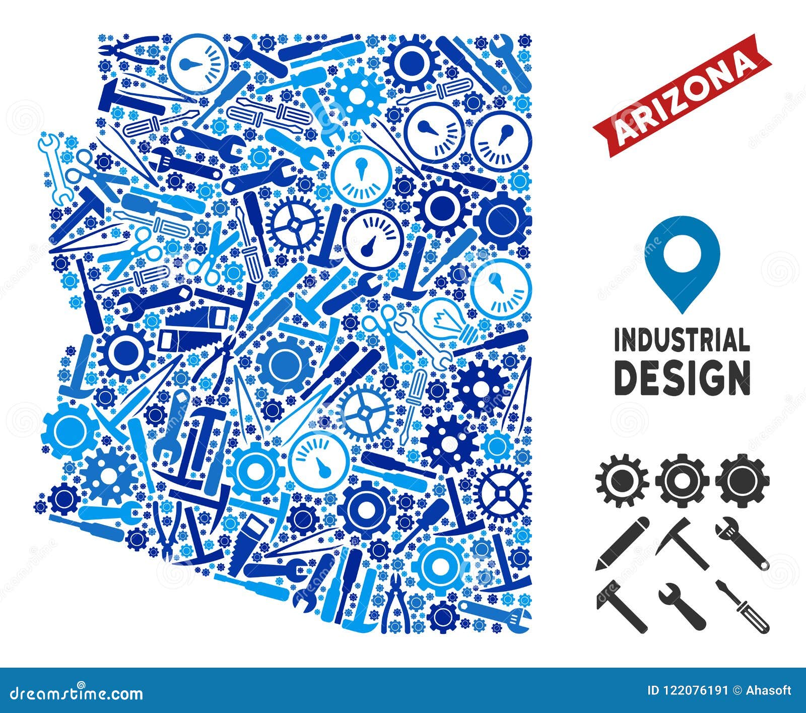 Collage Industrial Del Mapa Del Estado De Arizona Ilustración del ...