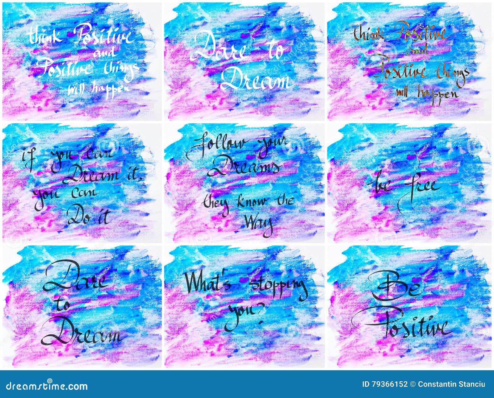 Collage of Inspirational Messages Over Abstract Water Color Backgrounds ...