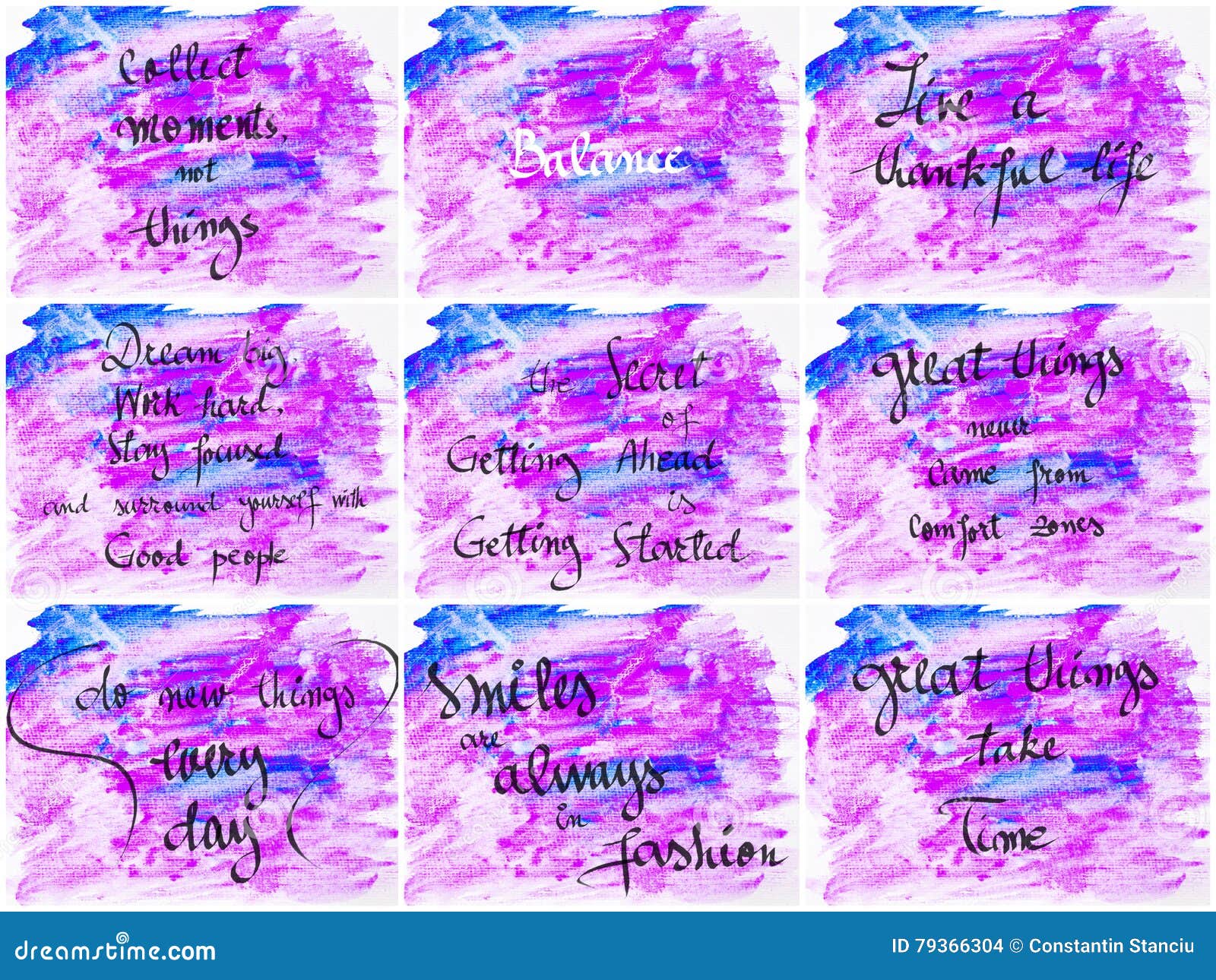 Collage of Inspirational Messages Over Abstract Water Color Backgrounds ...