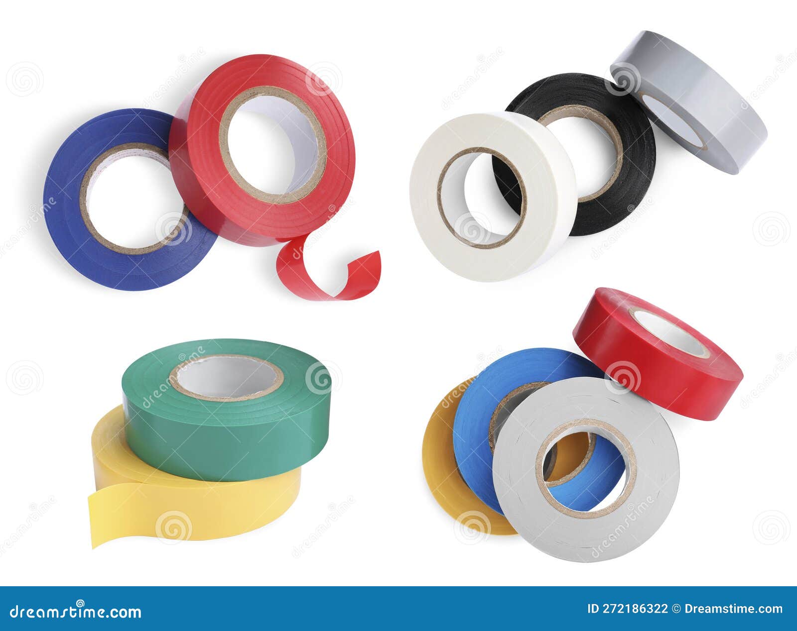 Collage with Insulating Tapes in Different Colors on White Background ...
