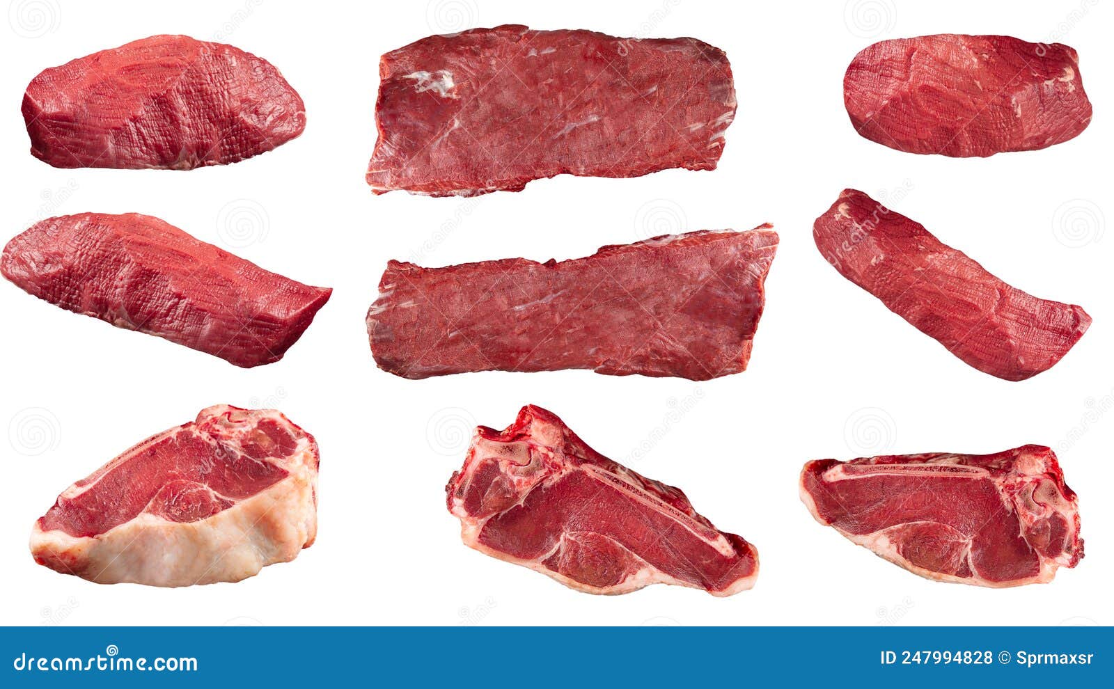 Collage of Isolated Raw Beef Meat Pieces Stock Photo - Image of ...
