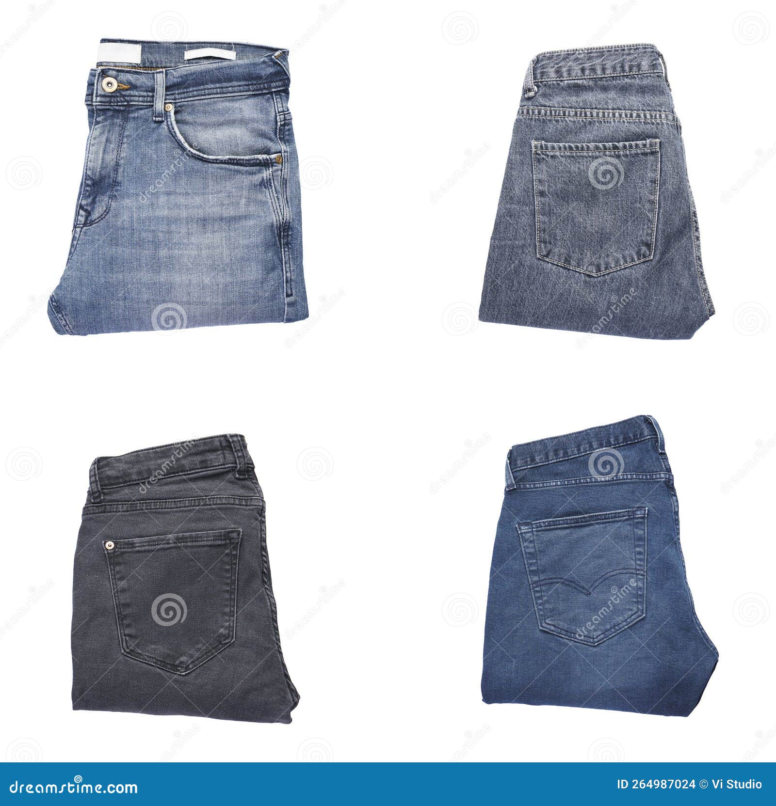 Collage of Jeans Close-up. Folded Different Jeans Isolated on White ...