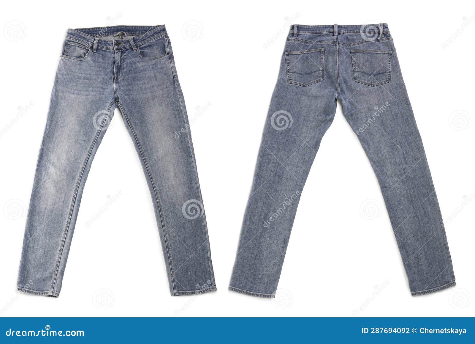 Collage with Jeans Isolated on White, Back and Front Views Stock Photo ...