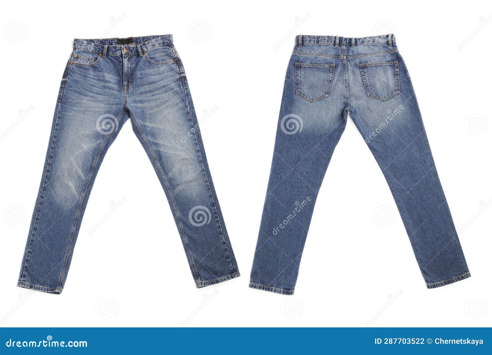 Collage with Jeans Isolated on White, Back and Front Views Stock Photo ...