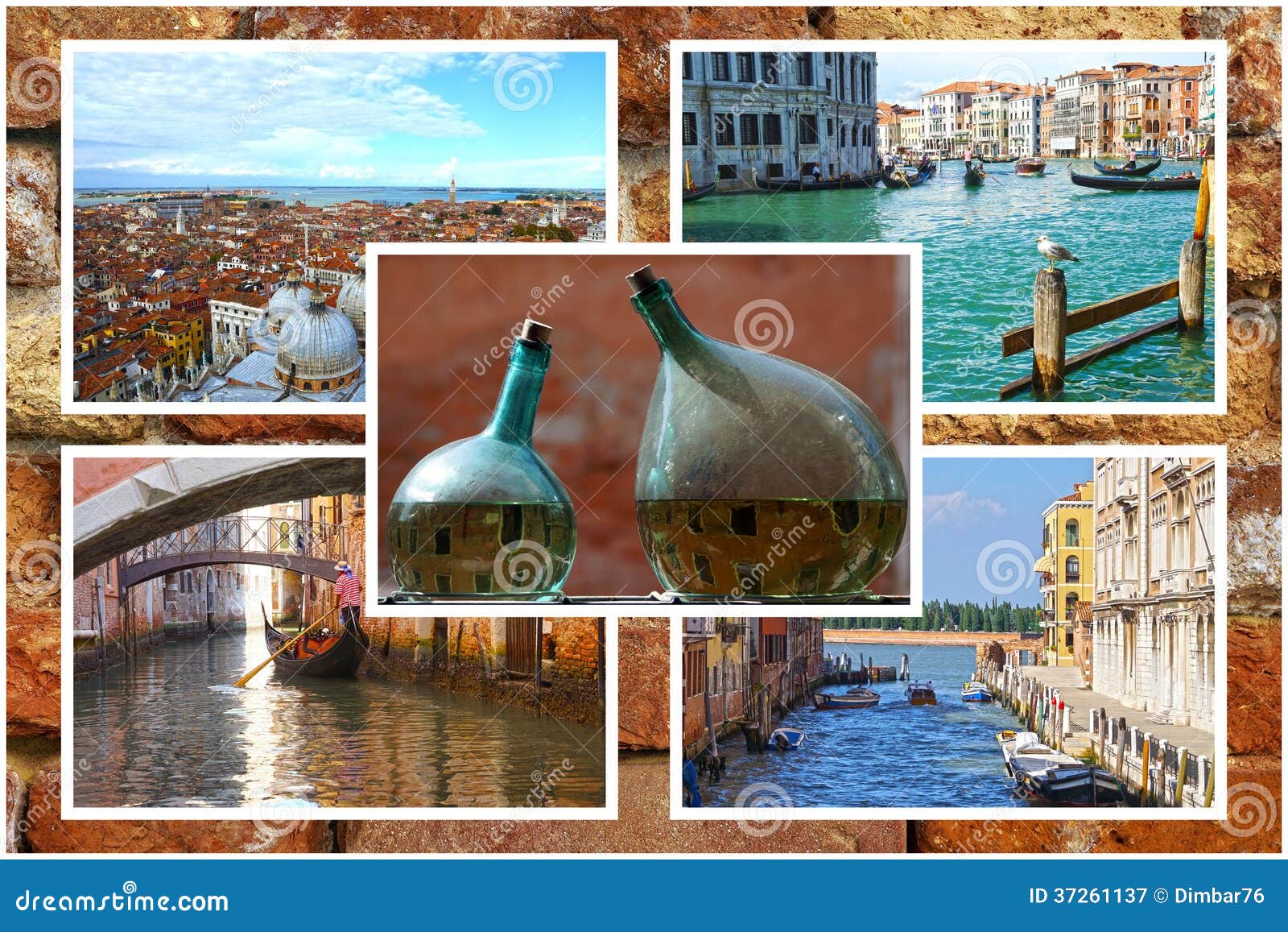 Collage of Landmarks in Venice, Italy Stock Image - Image of basilica ...