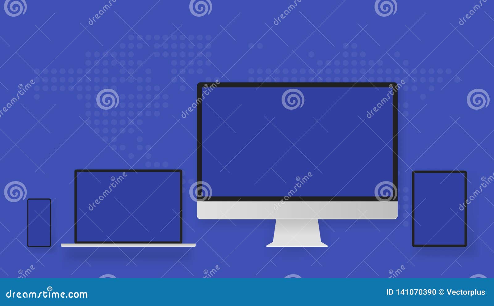 Collage Laptop Phone Tablet Computer on a Blue Background. Vector Stock ...