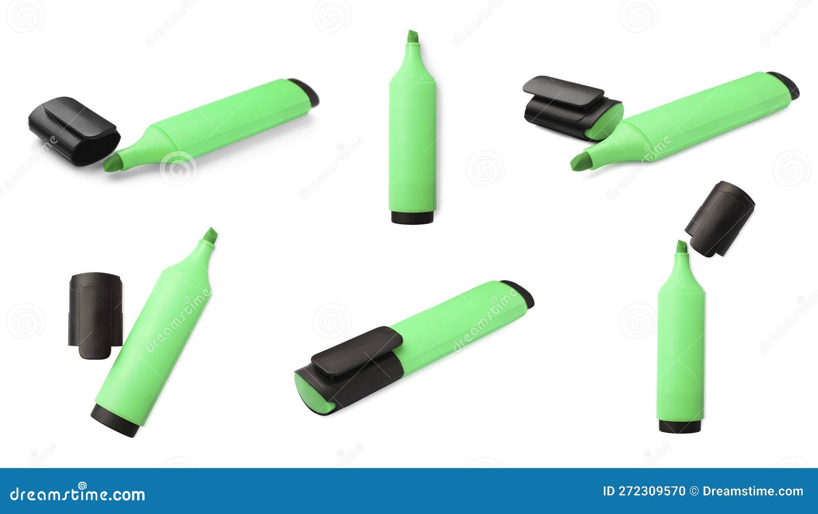 Collage with Light Green Marker on White Background Stock Photo - Image ...