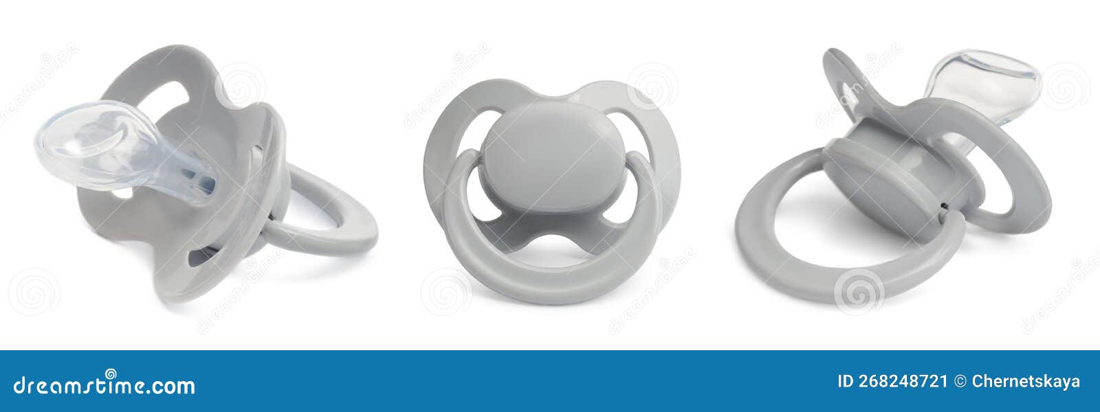 Collage of Light Grey Baby Pacifier on White Background, Views from ...