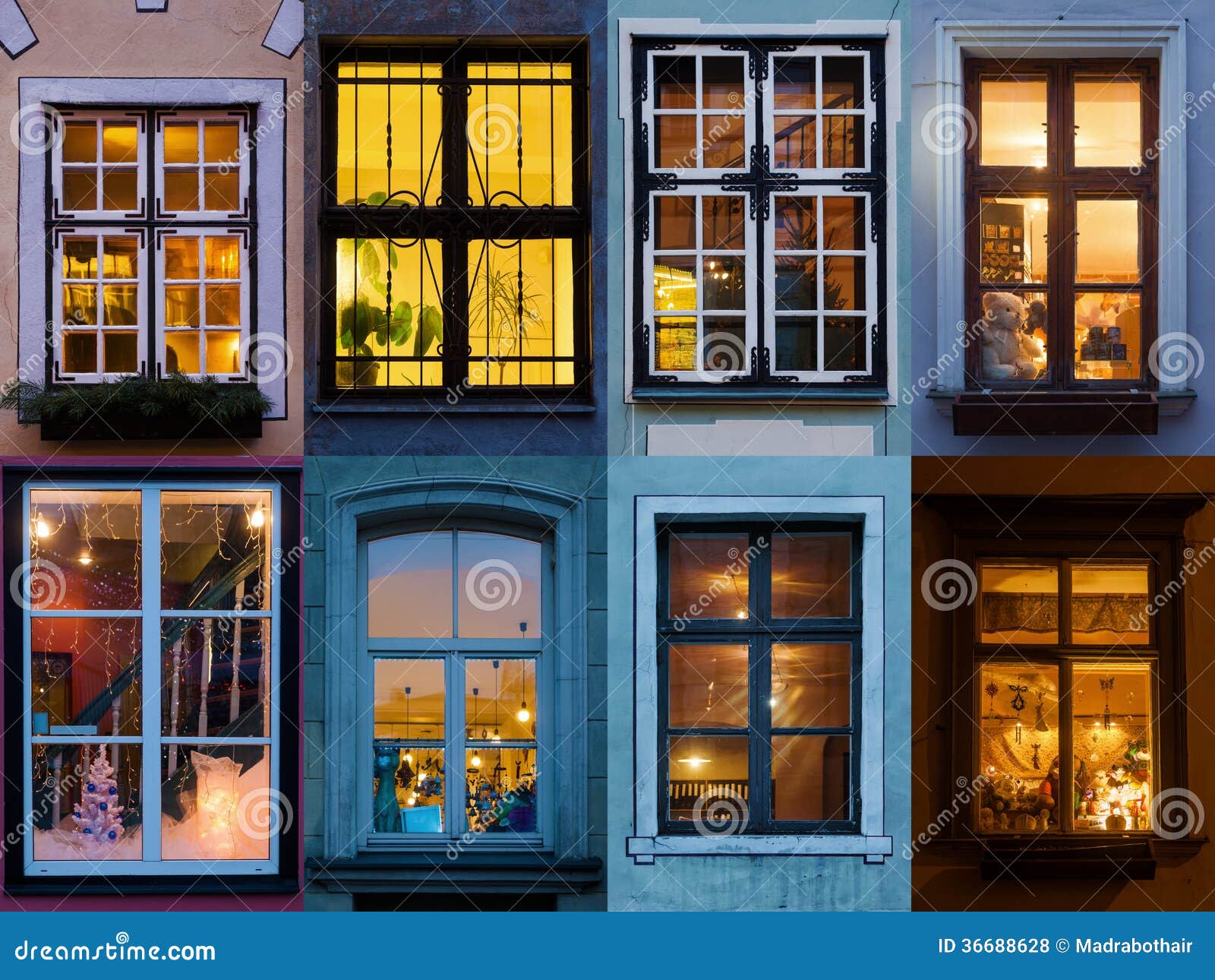 Collage of Lighted Windows from Riga Stock Photo - Image of house ...