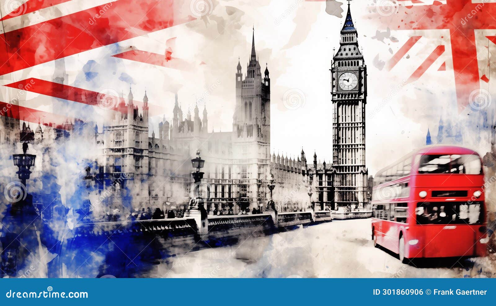 Collage of London& X27;s Sights with British Flag Stock Illustration ...