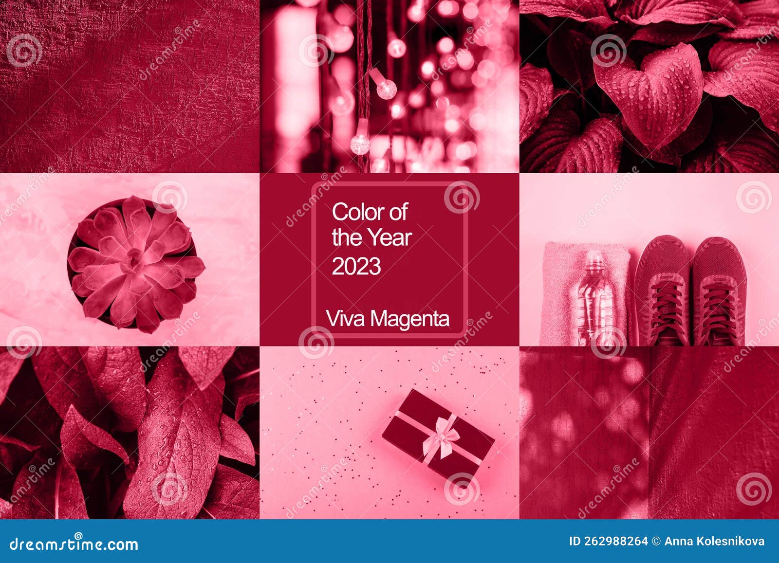 Viva Magenta Color Of Year 2023 Collage With Palette Shades Samples On