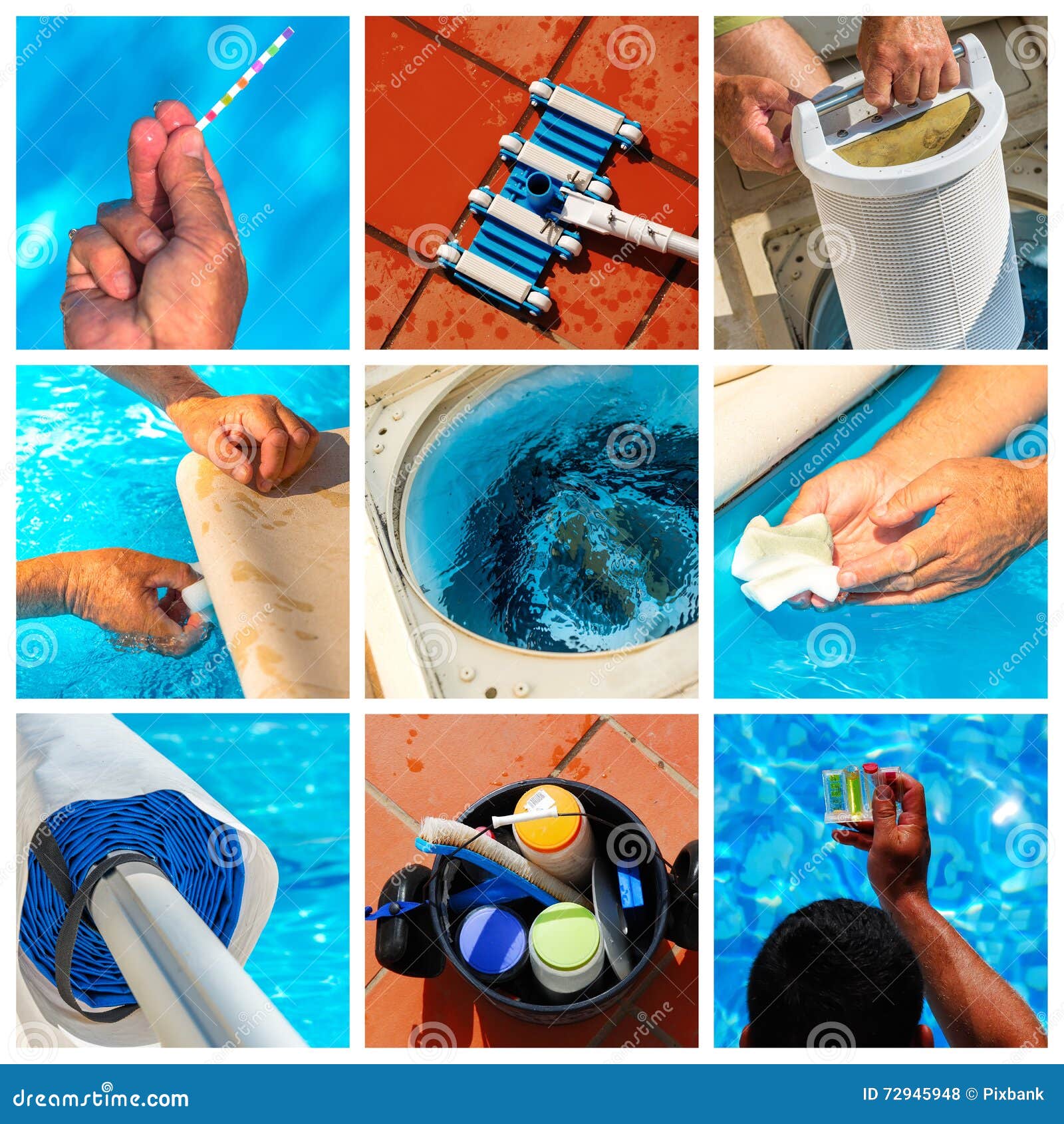 Collage Maintenance of a Private Pool Stock Photo - Image of cartridge ...