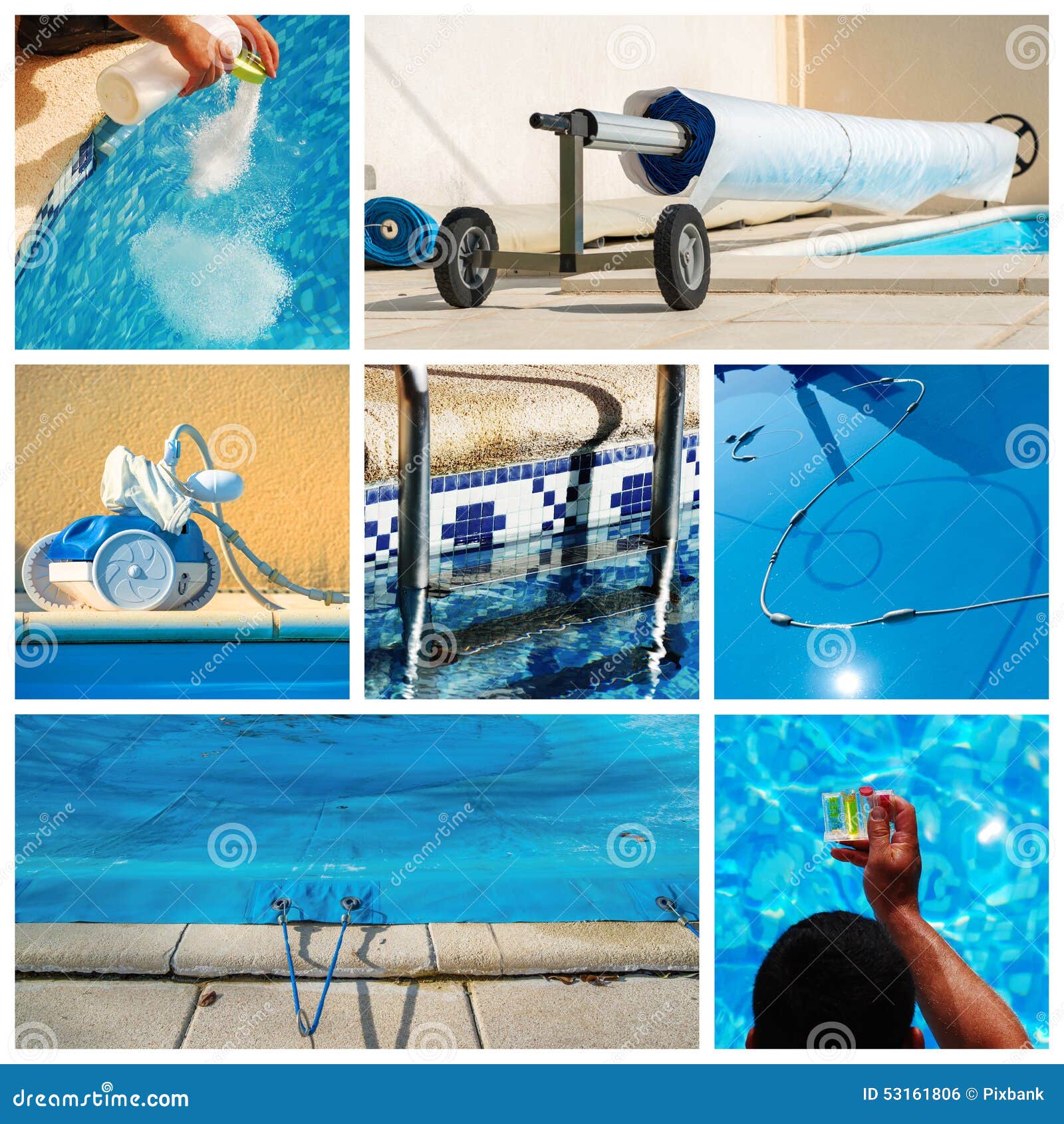 Collage Maintenance of a Private Pool Stock Photo - Image of composit ...