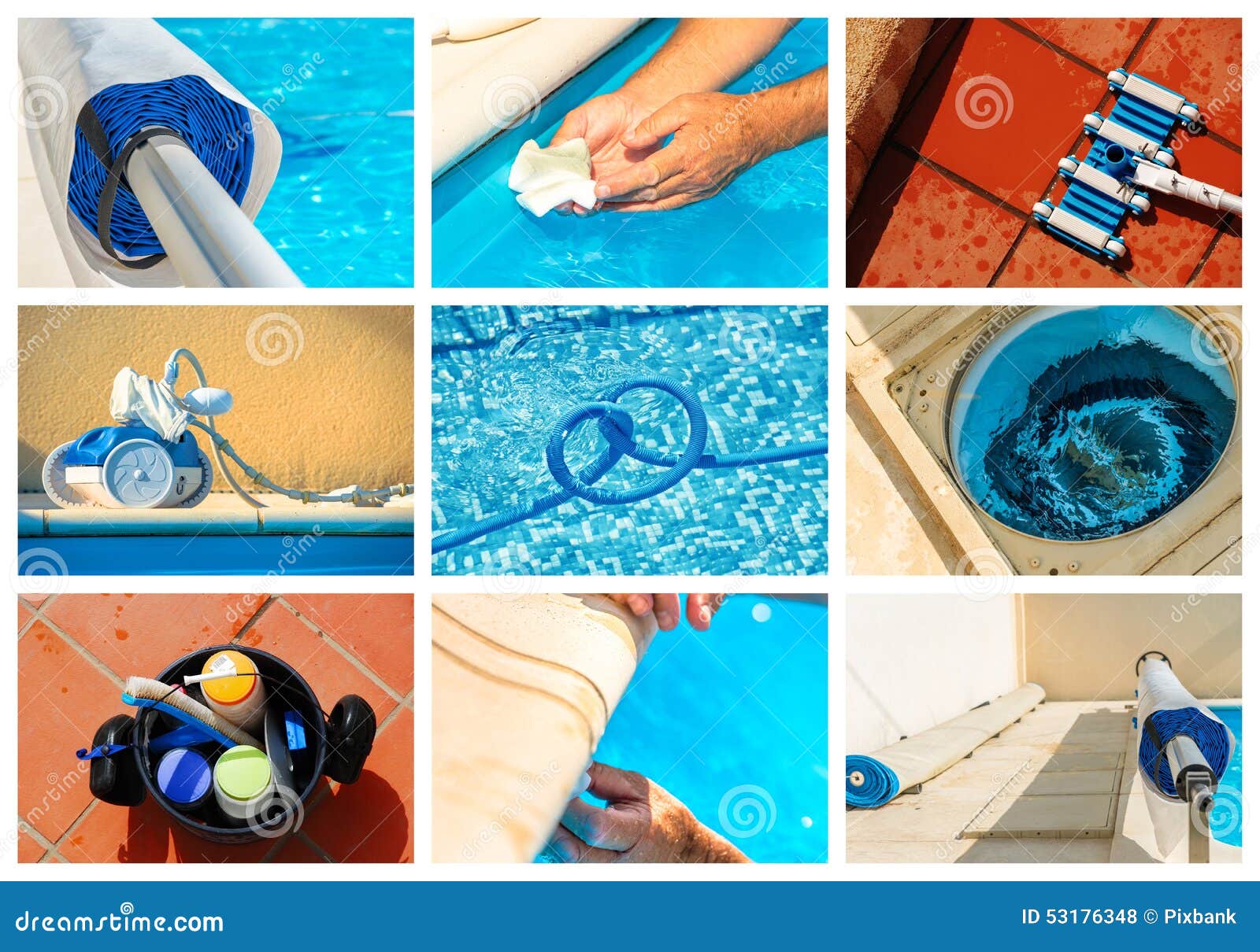 Collage Maintenance of a Private Pool Stock Photo - Image of cleaning ...